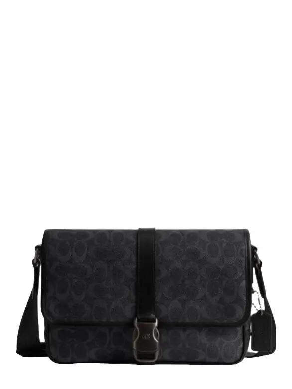 COACH League Patterned Buckle Messenger Bag - Black