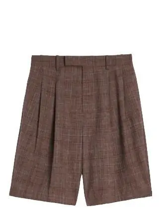 JIL SANDER Pleated Check Shorts - Brown