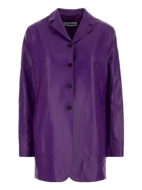JIL SANDER Long Sleeve Leather Jacket - Purple