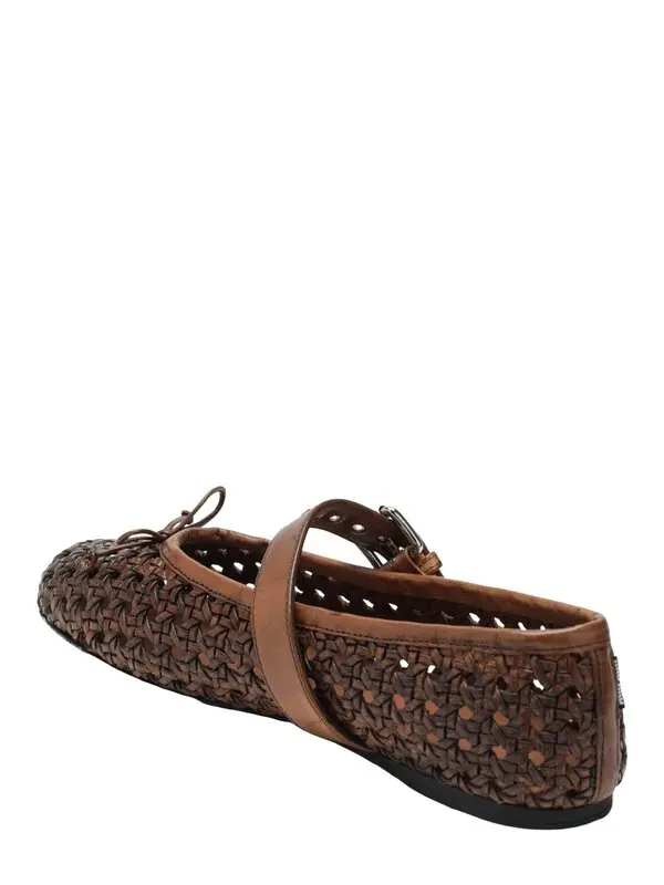 Miu Miu Woven Ballet Flats With Lace Detailing - Cognac