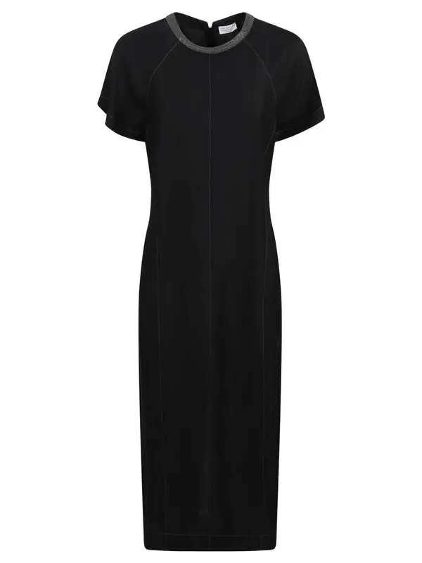 Brunello Cucinelli Short-sleeved Dress With Back Slit - Black