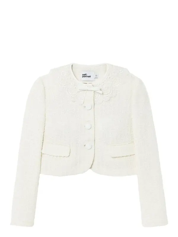 SELF-PORTRAIT Boucle Lace Collar Jacket - Cream
