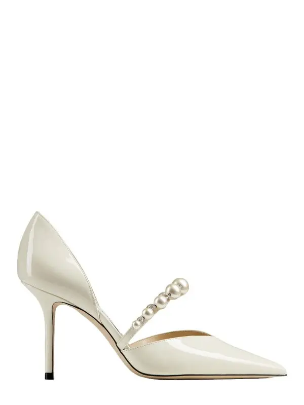 JIMMY CHOO Aurelie 85 Pearl Embellished Pointed-toe Pumps - White