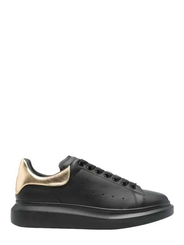 Alexander McQueen Oversized Leather Sneakers With Metallic Heel Detail - Black