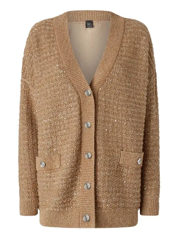 Pinko Sequins Metallic Basketweave Cardigan - Brown
