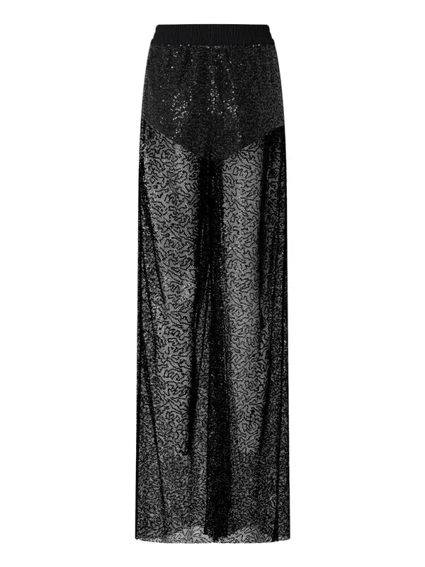 Pinko Sheer Sequinned Wide-leg Trousers - Black