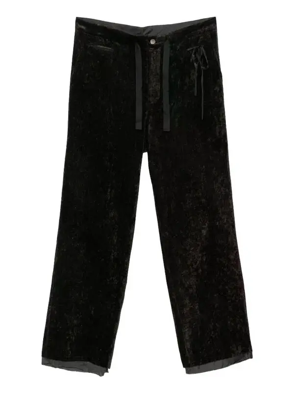 MIDORIKAWA Crushed Velvet Frayed Hem Trousers - Brown