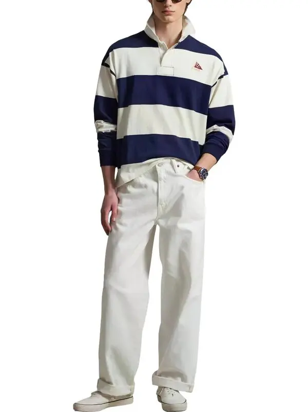 Polo Ralph Lauren Striped Embroidered Rugby Polo Shirt - Blue
