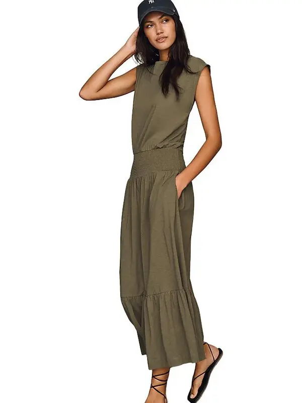 NATION LOS ANGELES Evonne Short-sleeve Cotton Midi Dress - Olive
