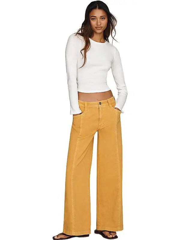 PILCRO Wide-leg Cotton Elastane Pants - Gold