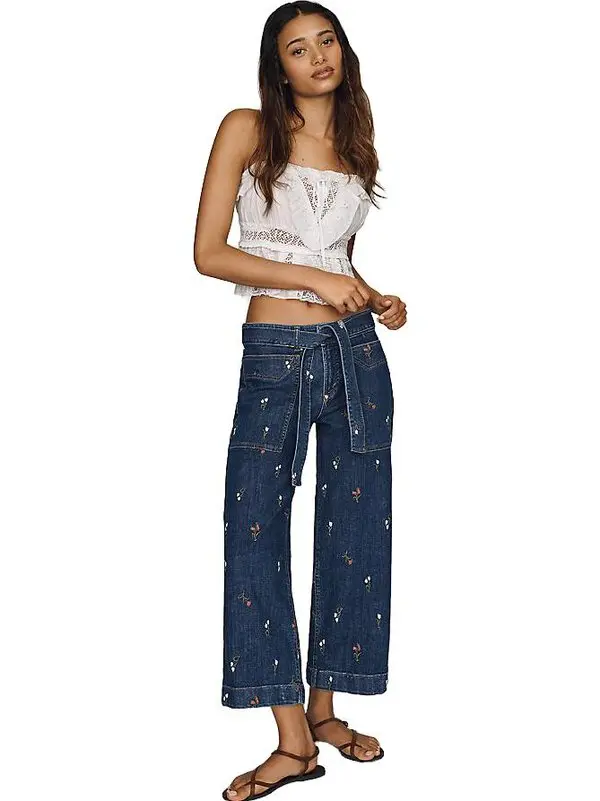 PILCRO Embroidered Wide-leg Cropped Jeans - Tossed Tulip