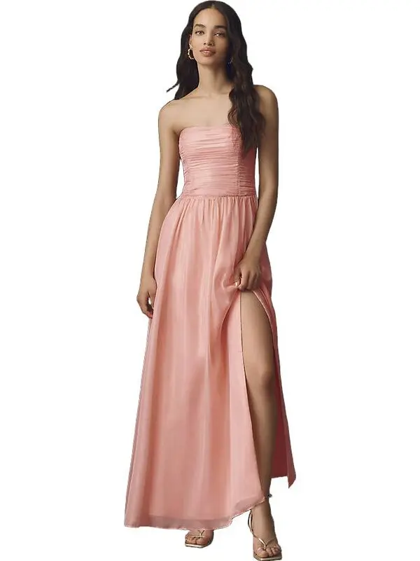 Bhldn Strapless Sweetheart Neckline Maxi Dress With Slender Straps - Pink