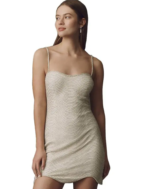 Bhldn Beaded Deco Mini Dress - Antique White