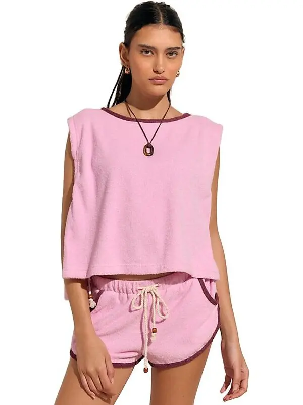 Free People Terry Muscle Tank And Micro Shorts Set - Sweet Lilac