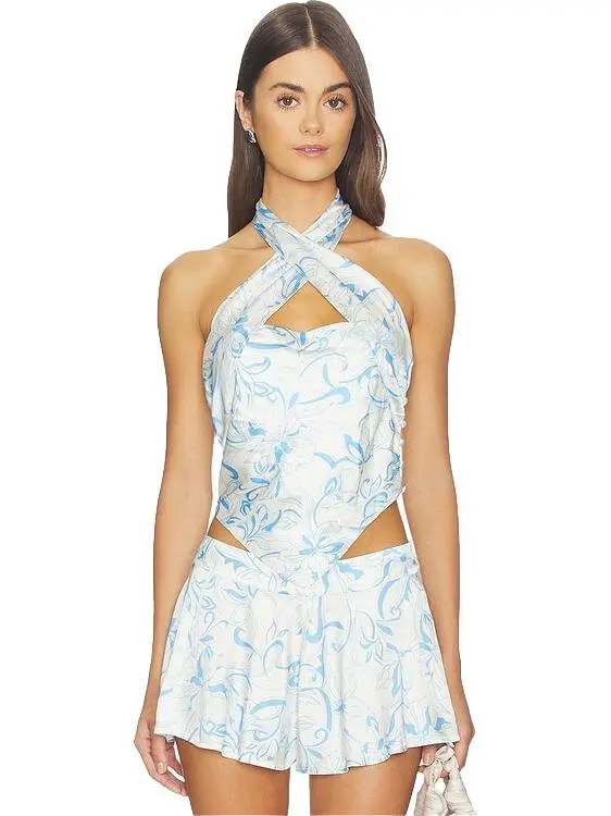 LOVERS AND FRIENDS Alana Halter Neck Top With Self-tie Closure - Blue