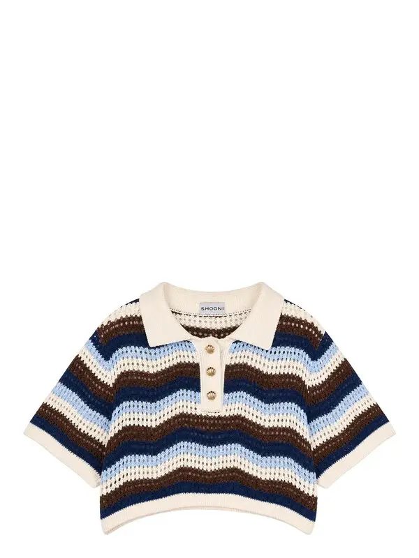 SHOONI Suki Crochet Polo Top - Brown