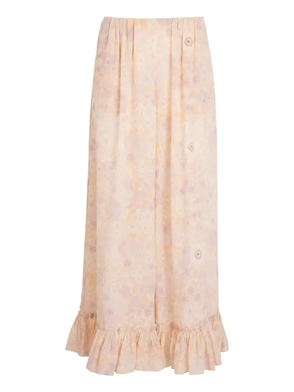 Chloé Silk Floral Print Wide-leg Trousers - Nude