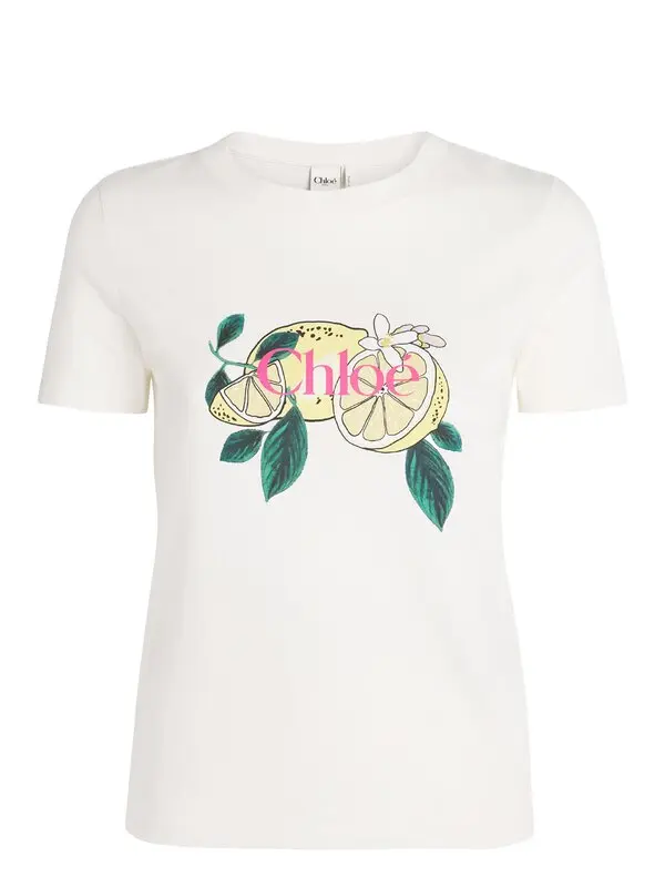 Chloé Cotton Lemon Print T-shirt - White