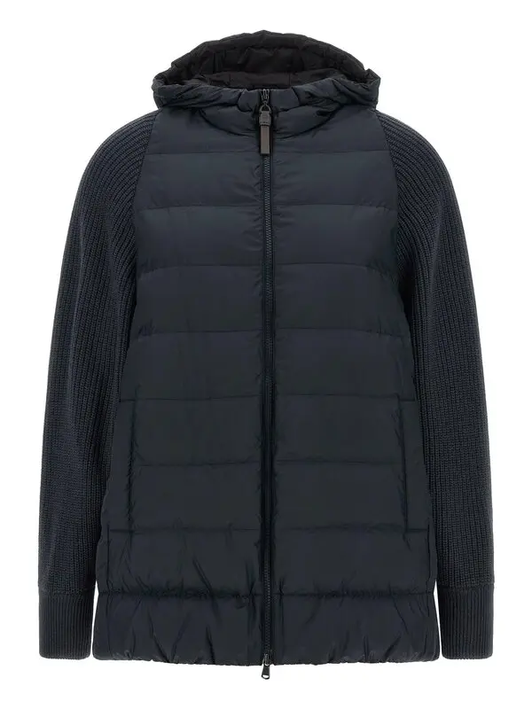 Brunello Cucinelli Quilted Down Jacket With Leather Zipper Pull - Blue
