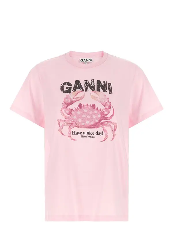 GANNI Organic Cotton Crab Graphic T-shirt - Pink