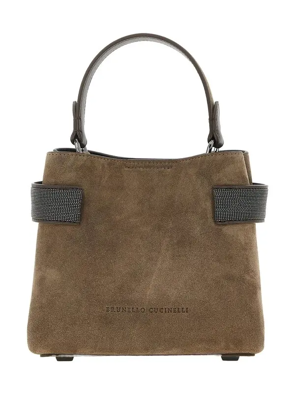 Brunello Cucinelli Suede Handbag With Monile Embellishment - Brown