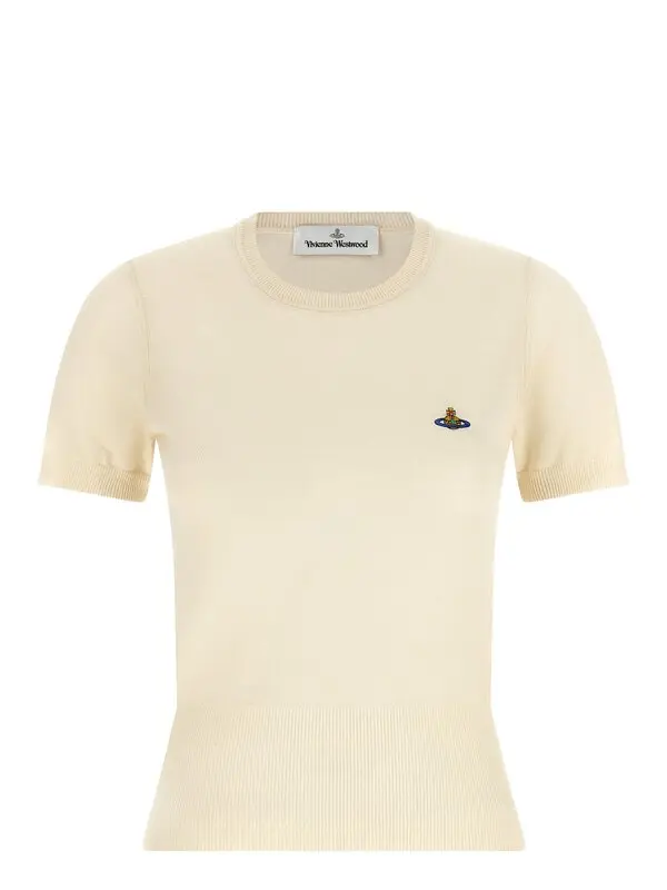 VIVIENNE WESTWOOD Bea Cotton Crewneck Top With Orb Embroidery - White