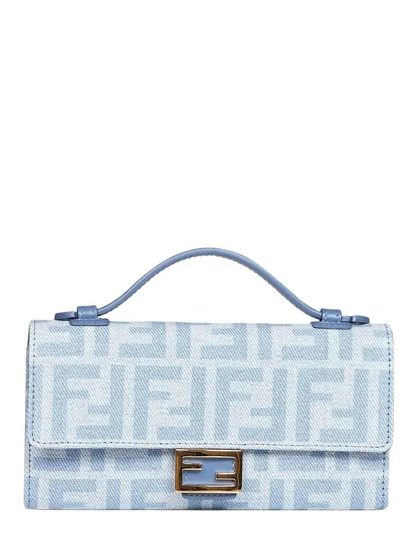 Fendi Light Blue Ff Denim Baguette Wallet With Chain - Multicolor
