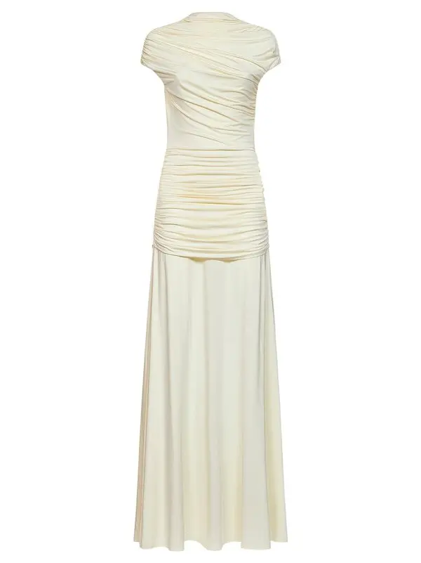 SELF-PORTRAIT Yellow Draped Jersey Maxi Dress - Multicolor