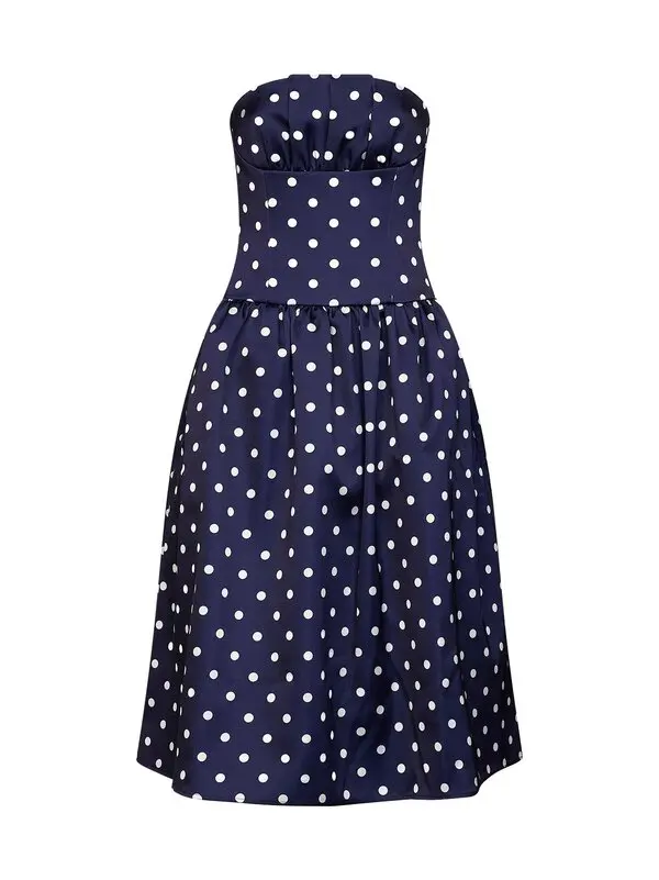 SELF-PORTRAIT Strapless Polka Dot Midi Dress - Multicolor
