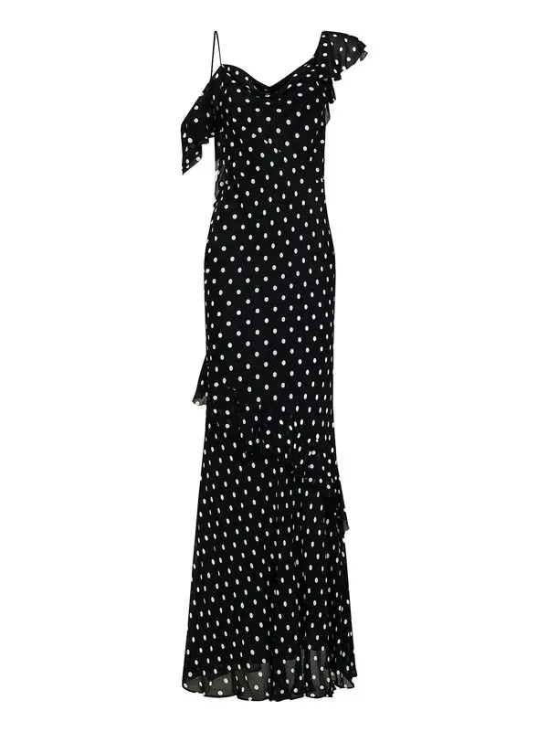 SELF-PORTRAIT Polka Dot Ruffle Georgette Maxi Dress - Multicolor