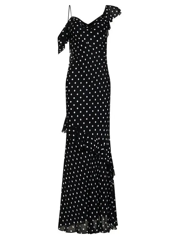 SELF-PORTRAIT Polka Dot Ruffle Georgette Maxi Dress - Multicolor