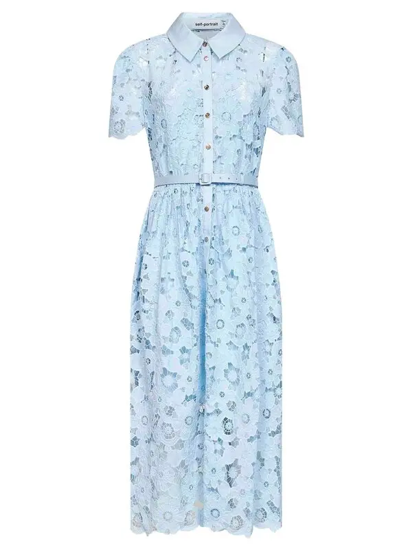 SELF-PORTRAIT Lace Belted Midi Shirt Dress - Multicolor