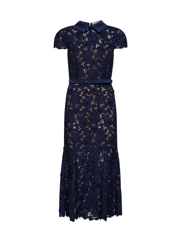 SELF-PORTRAIT Guipure Lace Belted Midi Dress - Multicolor