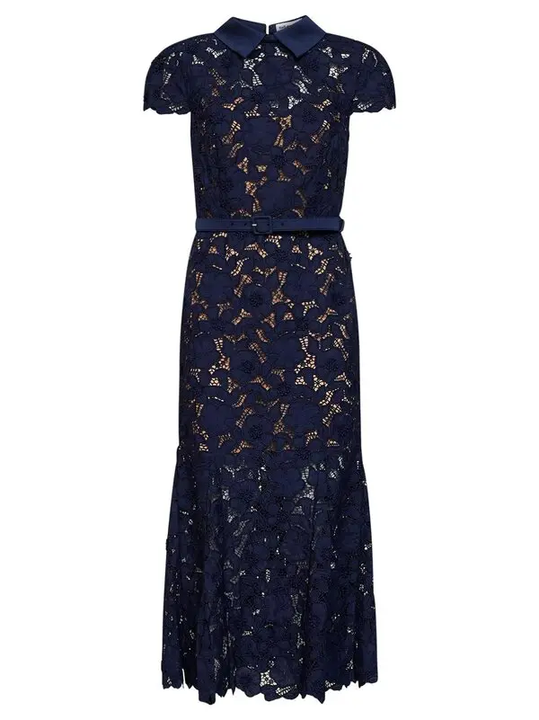SELF-PORTRAIT Guipure Lace Belted Midi Dress - Multicolor