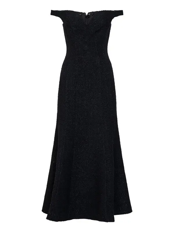 SELF-PORTRAIT Black Lamé Bouclé Off-the-shoulder Midi Dress - Multicolor