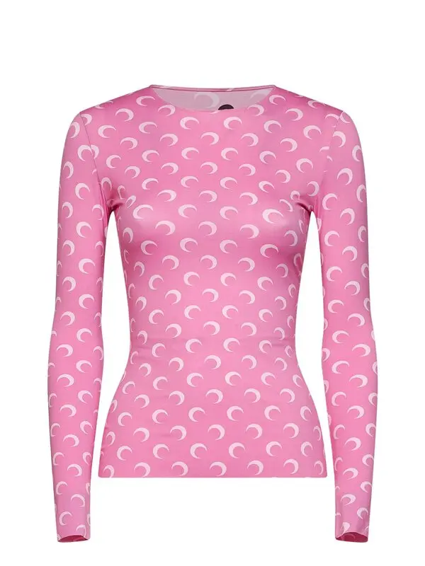 MARINE SERRE Pink Moon Print Long Sleeve Top - Multicolor