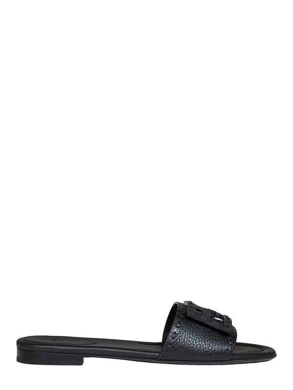 Fendi Black Leather Baguette Slides - Multicolor