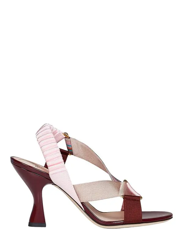 Fendi Burgundy Leather And Fabric Colibrì Iconic Sandals - Multicolor