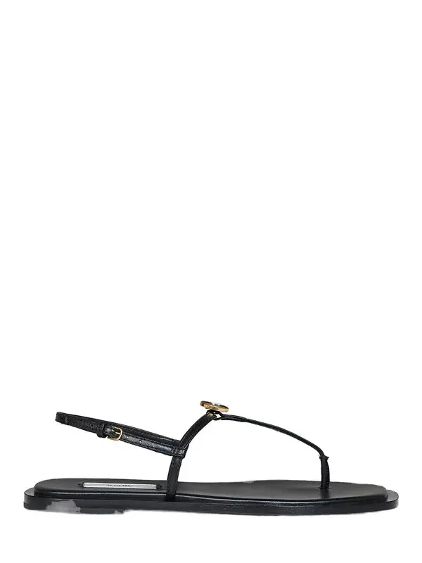 TOTEME Black Nappa Leather T-strap Sandals With Hammered Button Detail - Multicolor