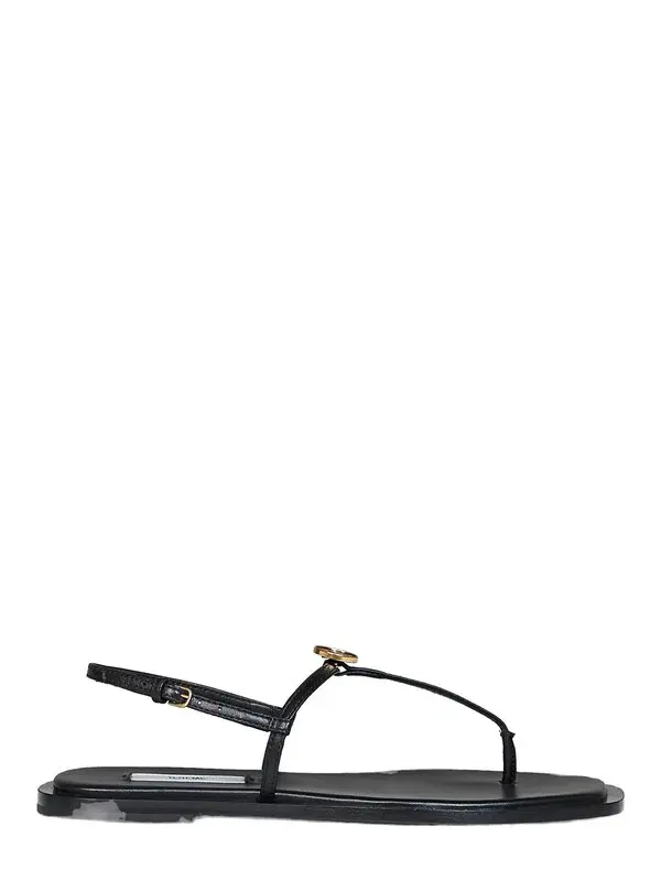 TOTEME Black Nappa Leather T-strap Sandals With Hammered Button Detail - Multicolor