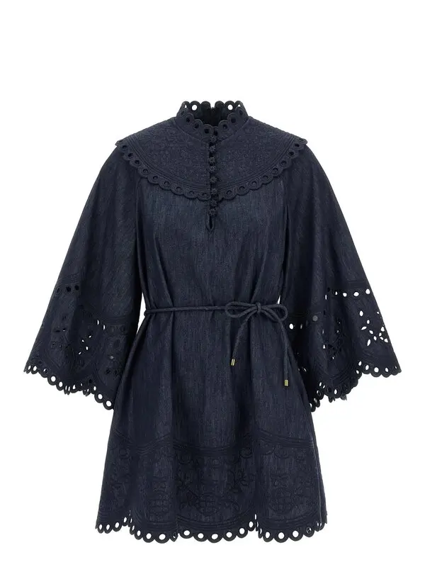 Zimmermann Mahon Embroidered Cotton Denim Mini Dress - Blue