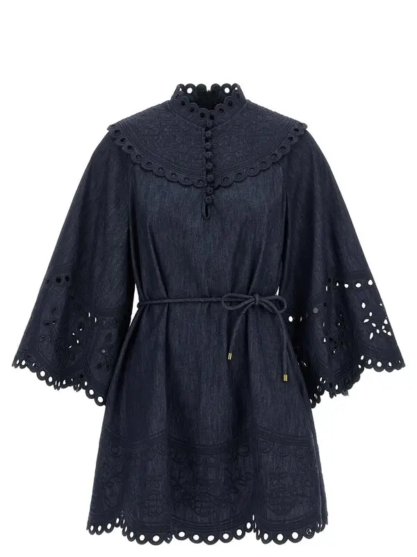 Zimmermann Mahon Embroidered Cotton Denim Mini Dress - Blue