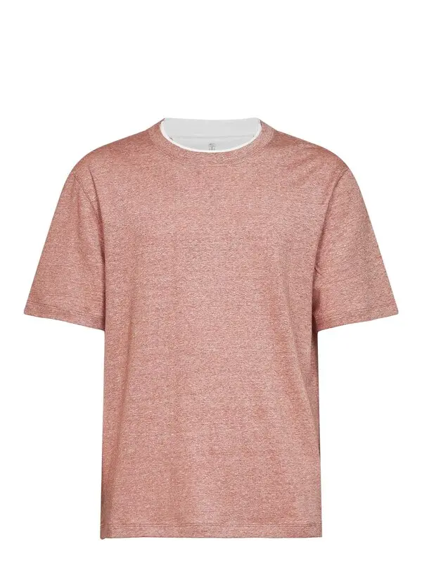 Brunello Cucinelli Orange Linen And Cotton Jersey T-shirt With Faux Layering - Multicolor