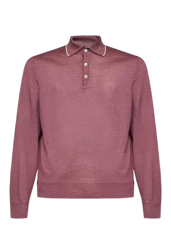 Brunello Cucinelli Burgundy Cashmere And Silk And Hemp Knit Polo Shirt - Multicolor