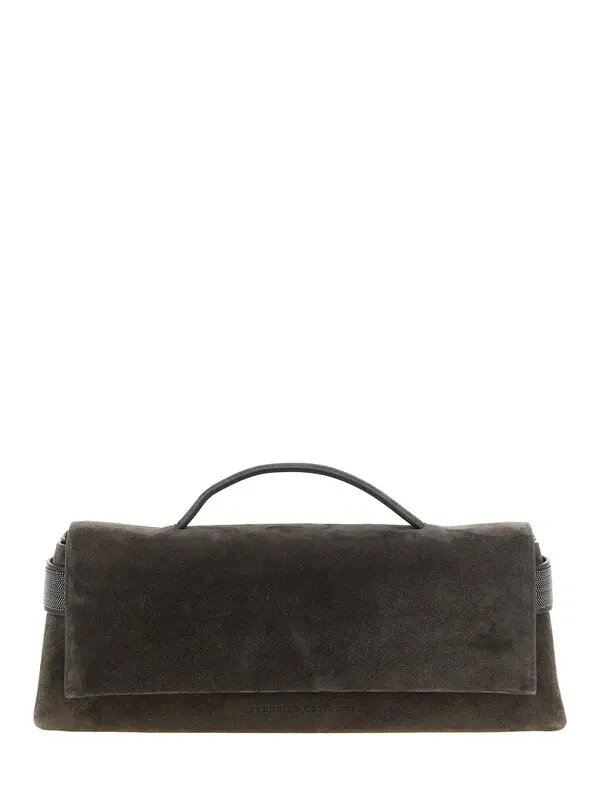 Brunello Cucinelli Suede Clutch With Precious Bands Monile - Brown