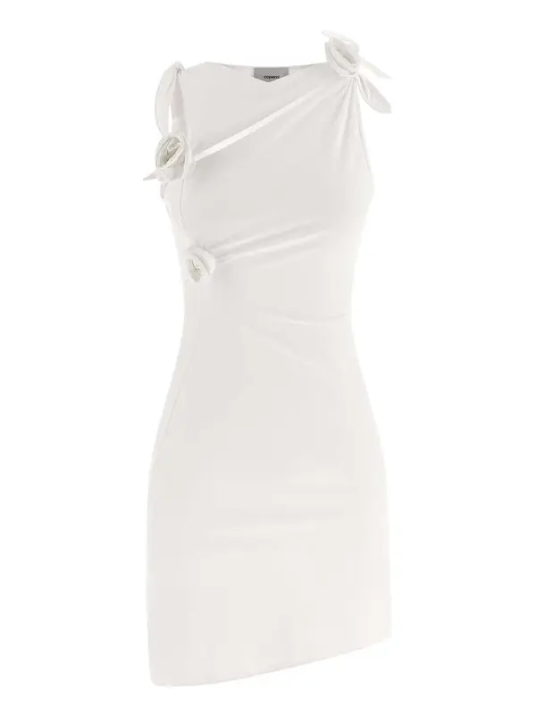 Coperni Asymmetric Flower Sleeveless Minidress - White
