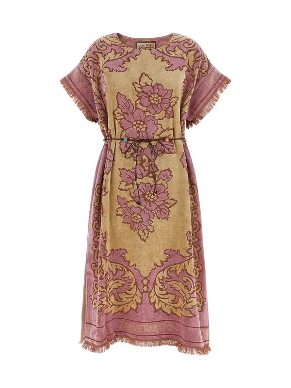 Zimmermann Aster Floral Jacquard Cotton Terry Midi Dress - Pink