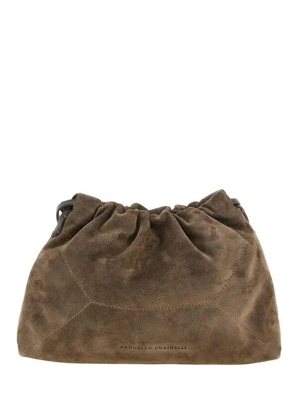 Brunello Cucinelli Suede Pouch With Monile Details - Brown