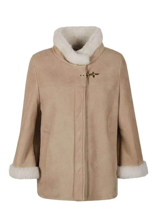 FAY Shearling Cape With Hook And Eye Fastening - Multicolor
