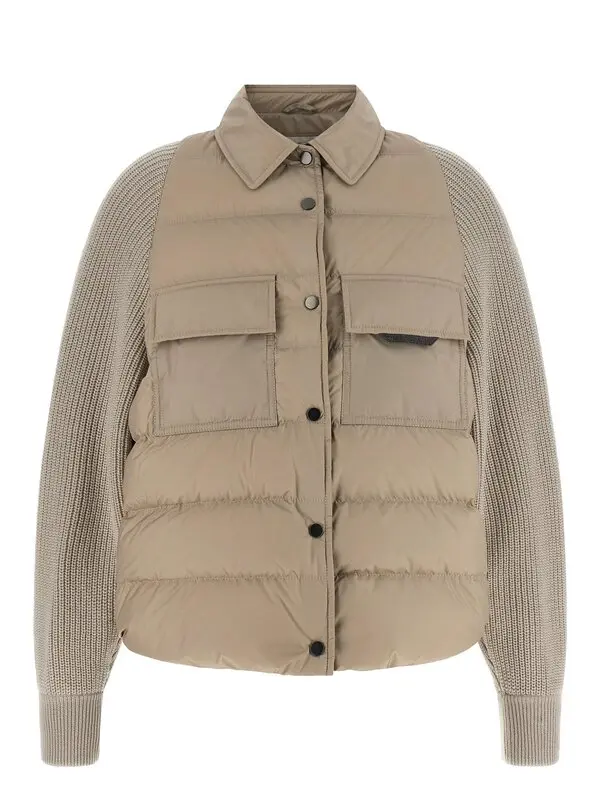 Brunello Cucinelli Down Jacket With Shiny Flap Detail - Cream